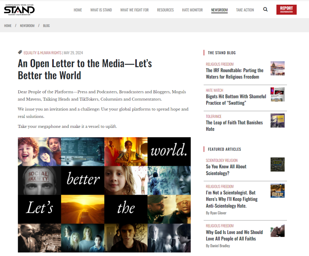 Scientology Front Groups Get New Propaganda Site